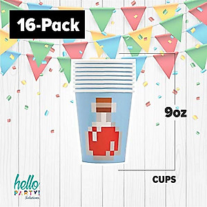 50% OFF! Minecraft Birthday Party Supplies Complete for 16 kids, Big Plates, Napkins, Tablecover, 9oz Cups, Hanger Banner, Balloons - Minecraft Party Birthday Decoration, Minecraft Party Supplies