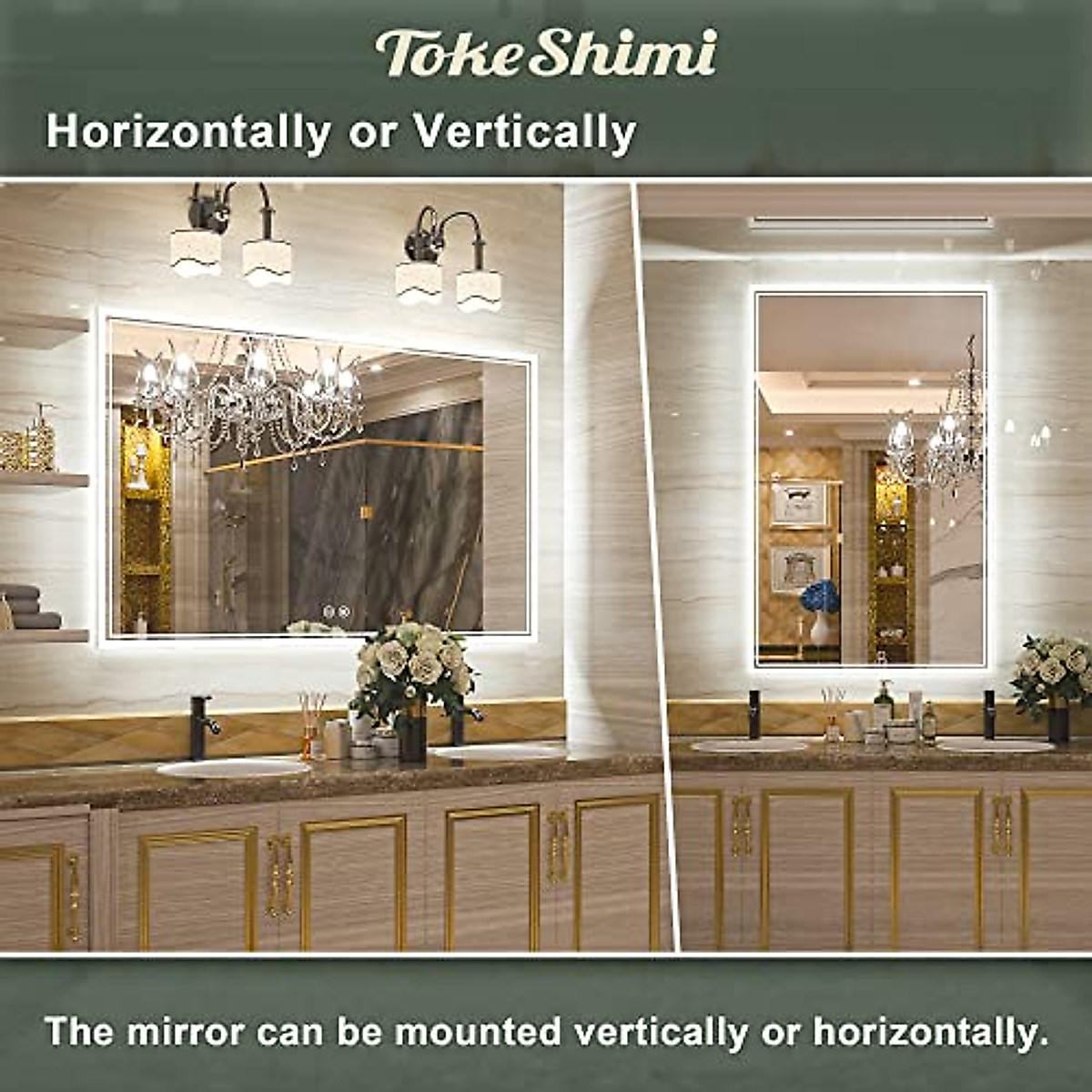 TokeShimi LED Bathroom Mirror Lighted Vanity Mirror, Large Backlit Mirror Anti Fog Wall Mounted Dimmable Makeup Mirror with Front Lights & Backlight(Horizontal&Vertical) (48 x 30 Inch)