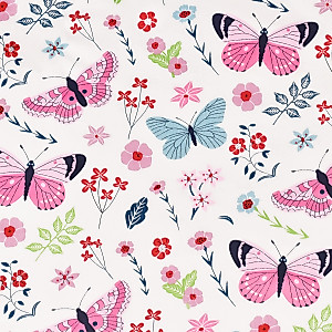 Scientific Sleep Butterfly Pink Flower 100% Cotton Cozy Fun Twin Bed Sheet Set, Flat Sheet & Fitted Sheet & Pillowcase Kids Boys Girls Bedding Set