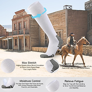 Ortis Cotton Full Cushion Over the Calf Socks OTC Knee High Thick Moisture Wicking Breathable Work Boot Thermal Warm(WhiteGrey L)