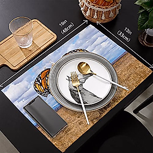 Big buy store Placemats Funny Elephant Butterfly Ears Abstract Fall Meadow Heat-Resistant Washable Place Mats Non Slip, Table Mats for Dinner Table Kitchen Outdoor Weeding Set of 6