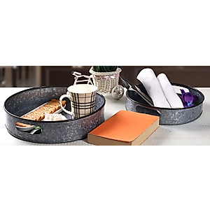 Set of 2 Countertop Galvanized Fruit Tray Baskets,Organizer Crates for Kitchen,Bathroom,Pantry,for Fruit,Vegetables,Produce,Bread and General Storage Space |Decorative Rustic Natural (12"+10" Dia)