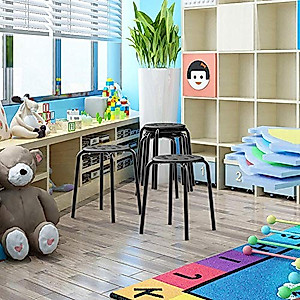 Topeakmart Set of 5 Commercial Plastic Stackable Stools Round Top Backless Stool Metal Leg 17.3in Height Black