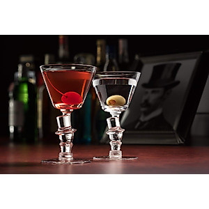HISTORY COMPANY Knickerbocker Bar “Mr. Astor’s Top Hat” Original Martini Glass, 2-Piece Set (Gift Box Collection)