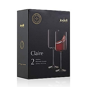 JoyJolt Claire 14oz Red Wine Glass Set. Large Wine Glasses Set of 2 Crystal Wine Glasses. Elegant Wide Rim Stemware - Modern Wine Glasses with Stem. Stemmed Wine Glasses for Unique Wine Glasses Gifts