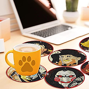 ICECHEN 8 Pcs Diamond Paintings Coasters Kits with Holder, DIY Halloween Coaster Diamond Art Kits,Full Drill Rhinestone Painting Kits for Adults & Kids,Beginners Art Craft Supplies