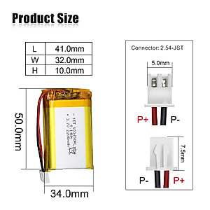 KBT 3.7V 2200mAh Li-Polymer Battery: 103450 Lipo Rechargeable Lithium-ion Replacement Batteries with JST Connector
