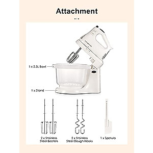 2 in 1 Hand Mixers Kitchen Electric Stand mixer with bowl 3 Quart, electric mixer handheld for Everyday Use, Dough Hooks & Mixer Beaters for Frosting, Meringues & More