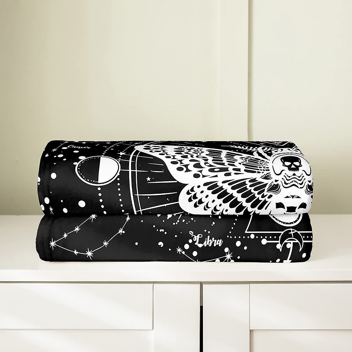 Erosebridal Gothic Moth Throw Blanket Throw 50x60,Boho Black White Sun and Moon Fleece Blanket for Kids Boys Girls,Halloween Sugar Skull Bed Blanket,Galaxy Starry Sky Fuzzy Blanket Living Room Decor