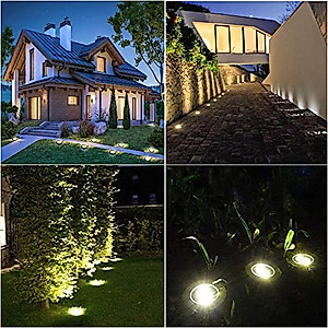 Solar Ground Lights, 8 LED Warm Light Outdoor Solar Disk Lights, IP65 Waterproof Solar Pathway Lights Outdoor Landscape Lighting for Walkway Garden Driveway Path Yard Patio Lawn Fence,8 Pack