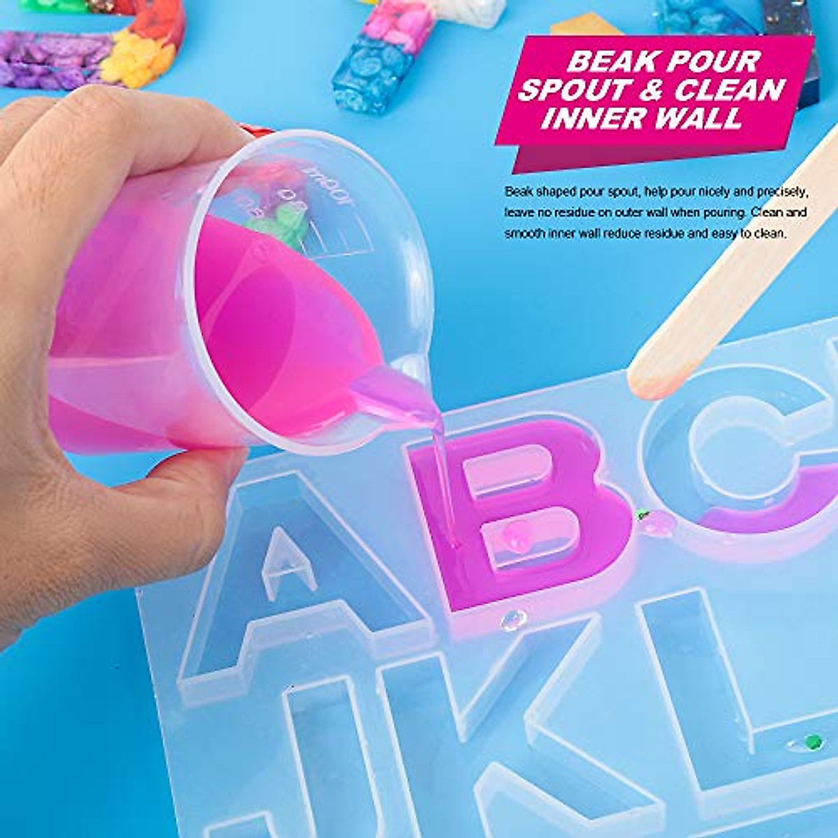 36 PCS Resin Mixing Cups, LEOBRO 12PCS 100ML Plastic Measuring Cups for Resin, 24PCS 50ML Paint Epoxy Resin Mixing Cups, with Craft Sticks, Beaker, Liquid Measuring Cups, Graduation Epoxy Resin Cups