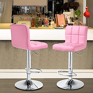 Magshion Faux Leather Bar Stools Adjustable 360 Degree Swivel Backrest Footrest Barstool Set of 4, Pink