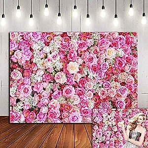 Pink Red Rose Flowers Theme Photography Backdrops 7x5ft Baby Shower Wedding Happy Birthday Day Photo Background Dessert Cake Table Decoration Supplies Studio Props Banner Vinyl