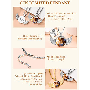 Custom4U Personalized Angel Wings Pendant Neckalce with Picture Inside Custom Photo Necklace Memorial Photo Medallion Chain Hip Hop Jewelry for Men