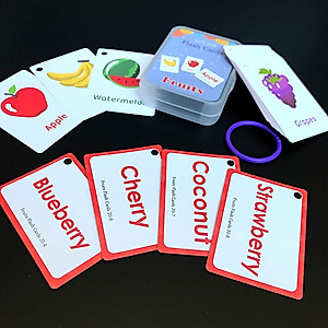 Preschool Learning Flash Cards Set of 4, Numbers, Alphabets, Colors, and Fruits, 100 Cards with 200 Pictures Early Educational Toy Gift for Kindergarten Tuddler Double-Sided Cards with Buckle