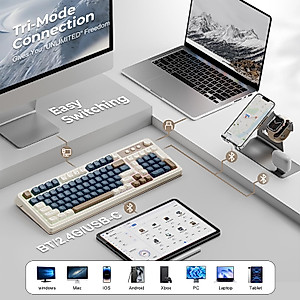 AULA 99 Wireless Keyboard, Custom Computer Keyboard, Tri-Mode Bluetooth 5.0/2.4GHz/USB-C Cute Creamy Gaming Keyboards with Number Pad, RGB Backlit Media Knob Programmable Keybaord for PC Gamer - White