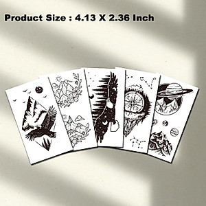 Ooopsiun 30 Sheets Small Black Mountain Planet Temporary Tattoos for Men Women - Unique Realistic Waterproof Forest Triangle Designs Body Art Tattoos for Adults