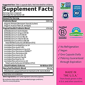 Garden of Life Dr Formulated Womens pH Probiotics 50 Billion CFU, Pre + Pro + Postbiotics - Digestive, Immune and Vaginal Support, Potato, Acacia, Postbiotic Metabolites, 30 Vegetarian Capsules