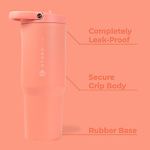 HydroJug Sport - Stainless Steel Tumbler with Straw, Vacuum Insulated, 32oz Leakproof Water Bottle, Ergonomic Design, Reusable, Dishwasher Safe, Rubber Base, Durable for Gym or Outdoors, Summer Peach