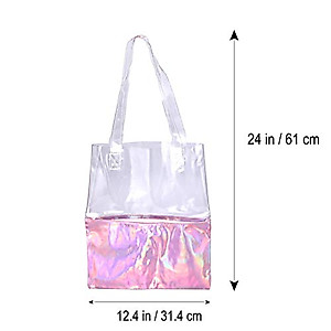 Women Hologram Tote Clear Beach Transparent Bag for Holographic Chic Purses Handbag Shoulder Pink Pvc