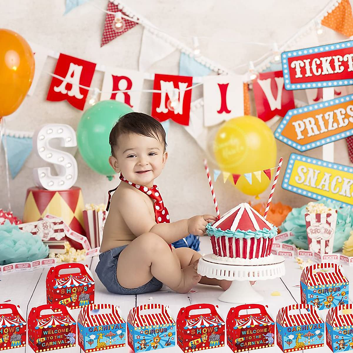 Cieovo 24 Pack Circus Carnival Party Cardboard Treat Box Circus Theme Party Favor Boxes Party Goody Bags Treat Boxes for Kids Birthday Baby Shower Carnival Carnival Party Decorations Supplies