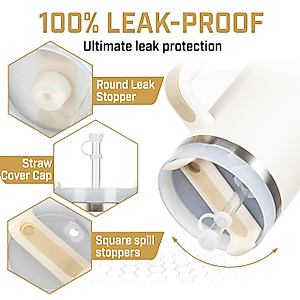 SEDBRÖS 40 Oz Tumbler With Handle And Straw Insulated Stainless Steel Travel Mug With Lid For Hot And Cold Drinks Quencher With Lid And Straw Leak Proof Spill Proof Cream