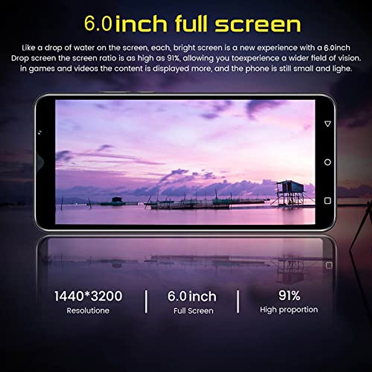 Android Unlocked Cell Phone Dual Sim 6 in Unlocked Phone Face ID + Fingerprint GSM Smartphones Smartphone Gimbal Extension Pole (Blue, One Size)