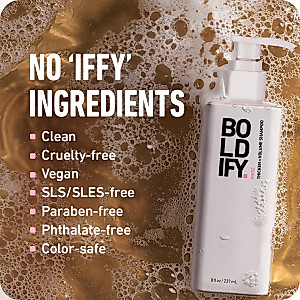 Boldify Thickening Shampoo - Rice Water Shampoo for Thinning and Oily Hair - Volumizing Shampoo for Fine Hair, Weightlessly Removes Excess Oil - 8oz