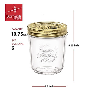 Bormioli Rocco Quattro Stagioni set of 6 Clear Airtight Mason Jars, 10.75 Oz. Made from Durable Glass, Made In Italy.