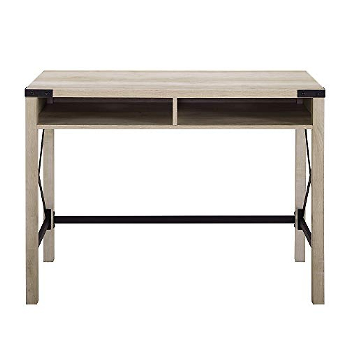 Walker Edison Callum Modern Farmhouse Metal X Writing Desk, 42 Inch, White Oak