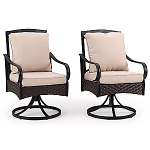 MFSTUDIO Patio Dining Chairs Set of 2,Outdoor Metal Swivel Chairs with Removable Cushions,Patio Rattan Wicker Decoration Chairs for Backyard,Balcony,Porch,Garden