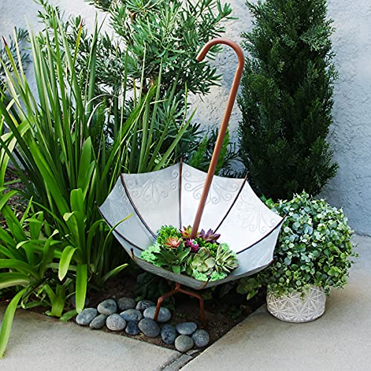 Alpine Corporation 36" Tall Outdoor Rustic Upside Down Umbrella Garden Stake and Planter