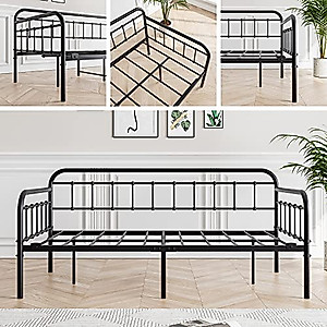 JURMERRY Metal Daybed Frame Twin Size with Steel Slats Platform Furniture,Black