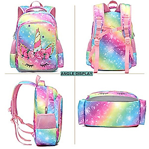 JIANYA Backpack for Girls Kids Backpack with Lunch Box Lightweight Rainbow Preschool Kindergarten Girl Bookbag School Bag