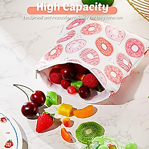 12 Pcs Reusable Snack Bags with Zipper Cute Sandwich Bags for Kids Safety Washable Reusable Pouches Double Layer Leakproof Food Storage Pouch, 2 Sizes