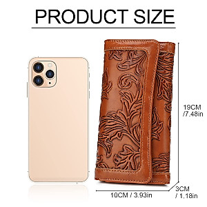 MEITRUE Women's Wallet Leather RFID Blocking Trifold Ladies Purse Embossed long Clutch Card Holder Phone Checkbook Organizer 2214