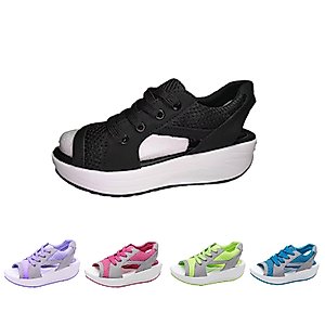 Lymphvity Women'S Contrast Paneled Cutout Lace-Up Muffin Sandals,Summer Sports Leisure Mesh Peep Toe Wedges Sandals (8,black)