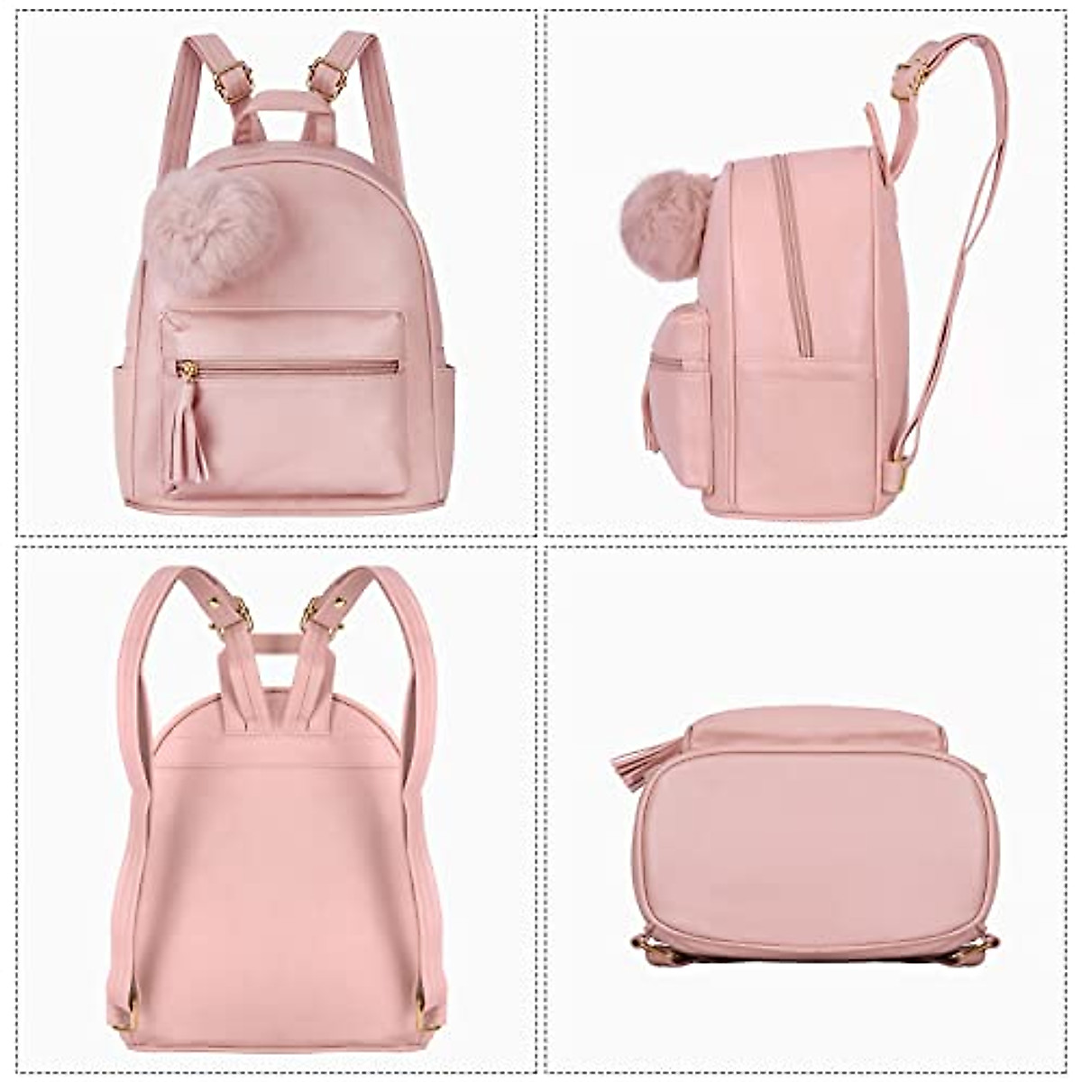 Fashion Mini Women Girls Backpack Purse Cute Small Leather Teens Bags Daypack with Tassel Pom