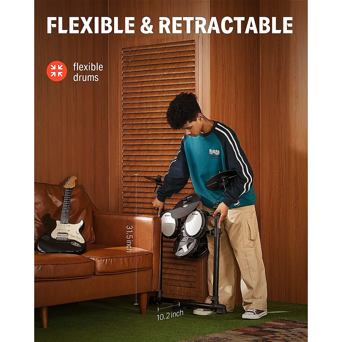 Donner DED-80 Electronic Drum Set with 4 Quiet Mesh Pads, 180+ Sounds, 2 Pedals, Throne, Headphones, Sticks, and Melodics Lessons