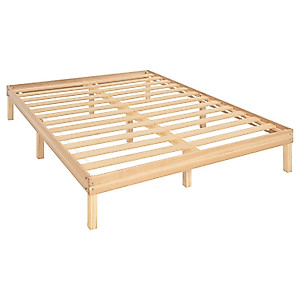 Naomi Home 14 Inch Solid Wood Platform Bed Queen Bed Frame, Pine Wood Queen Platform Bed Frame, No Squeak Bed Frame, Bed Frame Queen Size, No Box Spring Needed, Sturdy Bed Frame - Natural