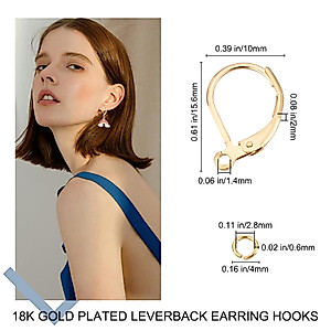 Beebeecraft 1 Box 20Pcs Leverback Earring Findings 18K Gold Plated French Earring Hooks 15.6x10mm Ear Wire Clip Earring Connector with 20Pcs Open Jump Rings for Jewelry Making