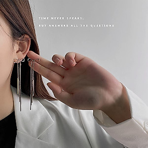 Chic Bow Knot Threader Dangle Stud Earrings Butterfly Knot Tassel Long Chain Dangling Charm Drop Statement Earring Christmas Jewelry for Women