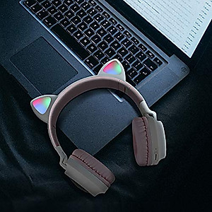 Aresrora Wireless Bluetooth Kids Headphones, Cat Ears Bluetooth Over Ear Headphones Volume Limiting,LED Lights, FM Radio, TF Card, Aux, Mic for iPhone/iPad/Kindle/Laptop/PC/TV (Purple)