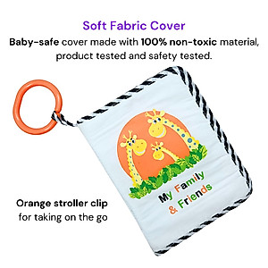 My First Photo Album for Baby with Adorable Giraffe Family, Soft Fabric Cover, Holds 15 Photos, Wipeable Pages, Baby Safe Mirror by Genius Baby Toys