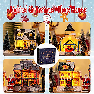 MGTHDS 12PCS Christmas Village Sets, Resin Christmas Ornament with LED Light Christmas Village Houses, Christmas Home Decor Collectible Buildings Gift for Kids