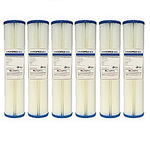 (6 Pack) SPC-45-2020 Pleated Water Filter Whole House Commercial Industrial Washable and Reusable 4.5" x 20" - 20 micron