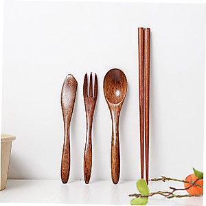 3 Sets Spoon Fork Chopsticks Wooden Spoons for Eating Wooden Flatware Wood Chopsticks Wooden Tableware Wooden Silverware Wood Dinnerware Wooden Fork Wood Spoon Wood Fork