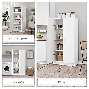 Prepac Elite Storage Accent Cabinet with Panel Doors, White Storage Cabinet, Bathroom Cabinet, Pantry Cabinet with 3 Shelves 16.75" D x 32" W x 65" H