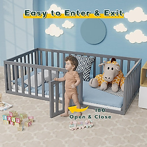 Zevemomo Twin Size Floor Bed for Kids & Children, Twin Montessori Floor Beds with Safety Guardrails and Door, Wood Beds for Kids & Childrens, Boys and Girls, Easy Assembly(Grey)