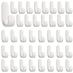 Yulejo Plastic Adhesive Hooks Adhesive White Hooks Wall Hangers Door Hooks for Hanging Towels, Jackets, Kitchenware and Light Strip (40 Pieces)